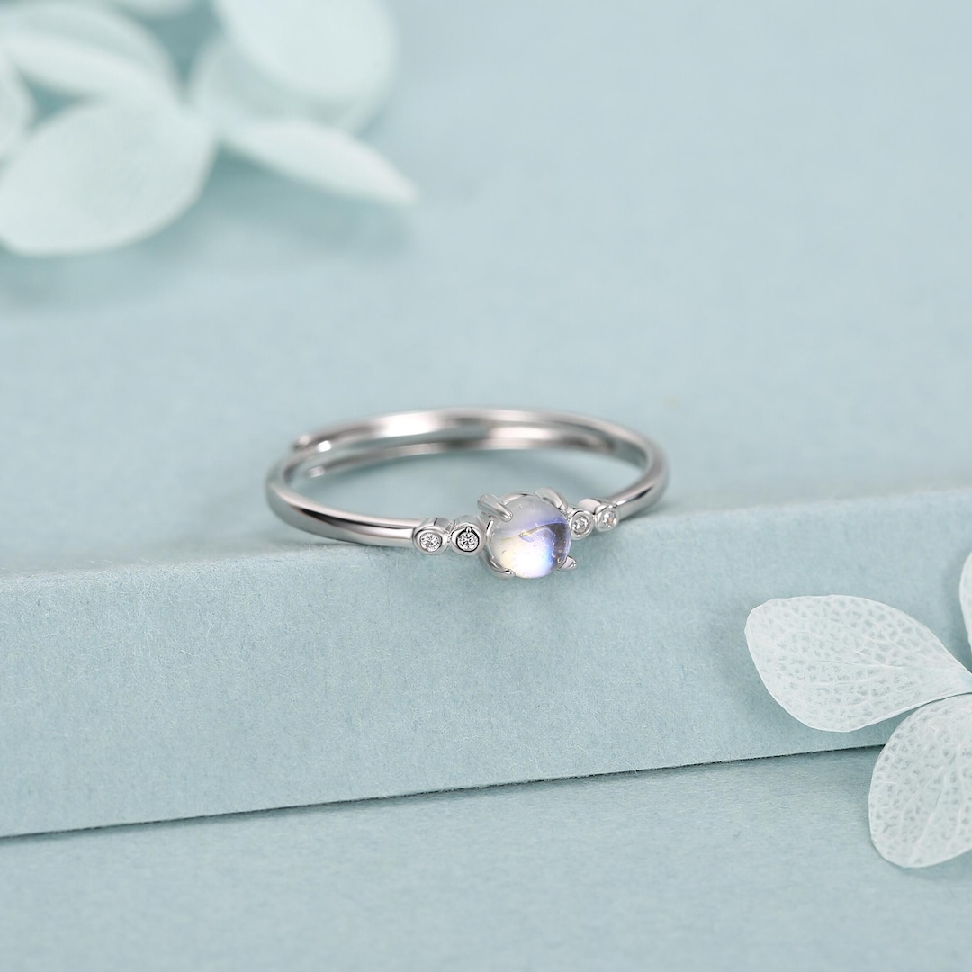 Tiny Moonstone Ring in Sterling Silver, Adjustable Size, 4mm Moonstone ...
