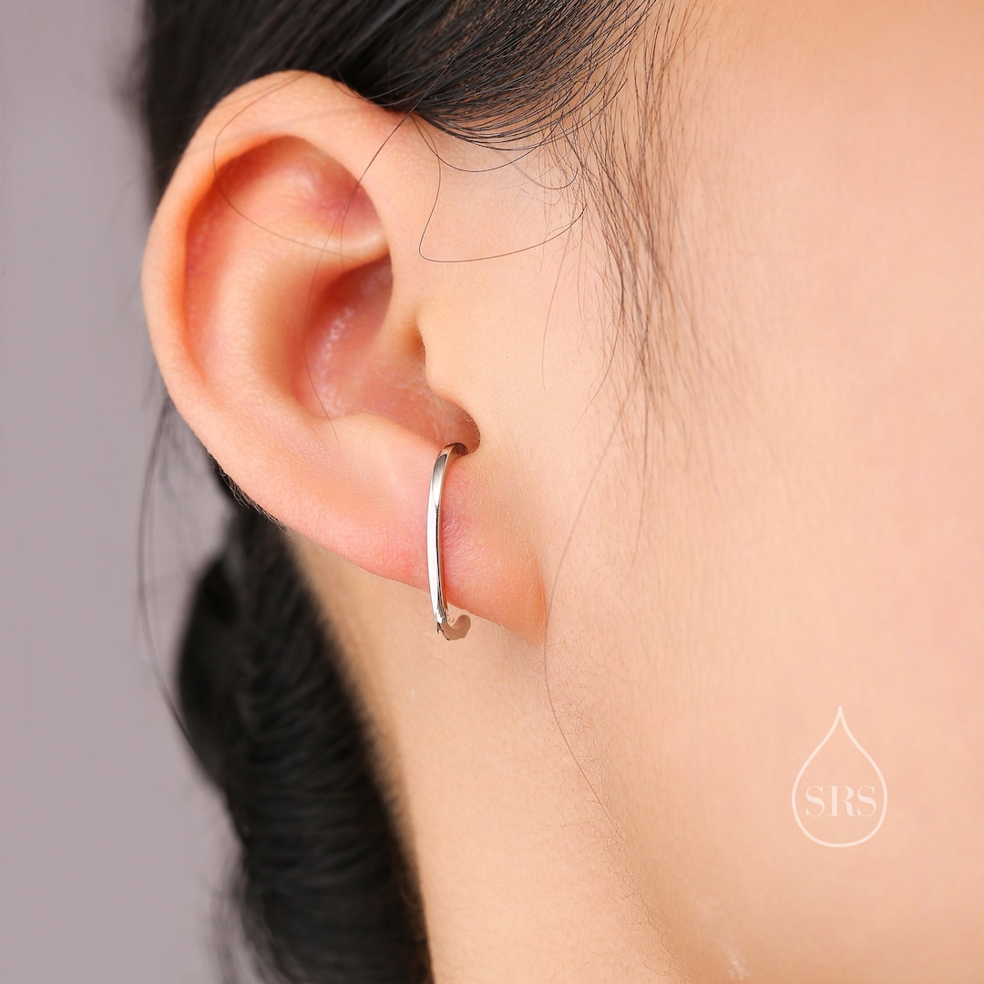 Minimalist Skinny Earlobe Cuff Earring in Sterling Silver, Simple ...