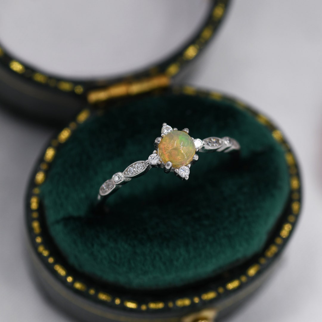 Genuine Opal Ring in Sterling Silver, US 5 - 8, Vintage Inspired Design ...