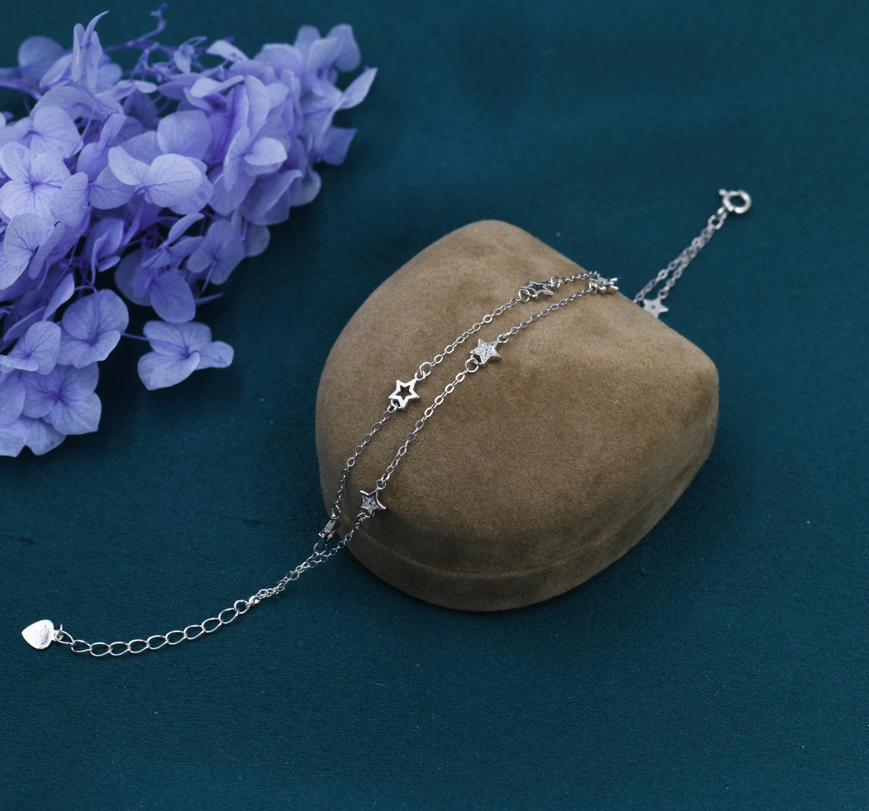 Double Layer Star Bracelet in Sterling Silver Floating Star - Etsy UK