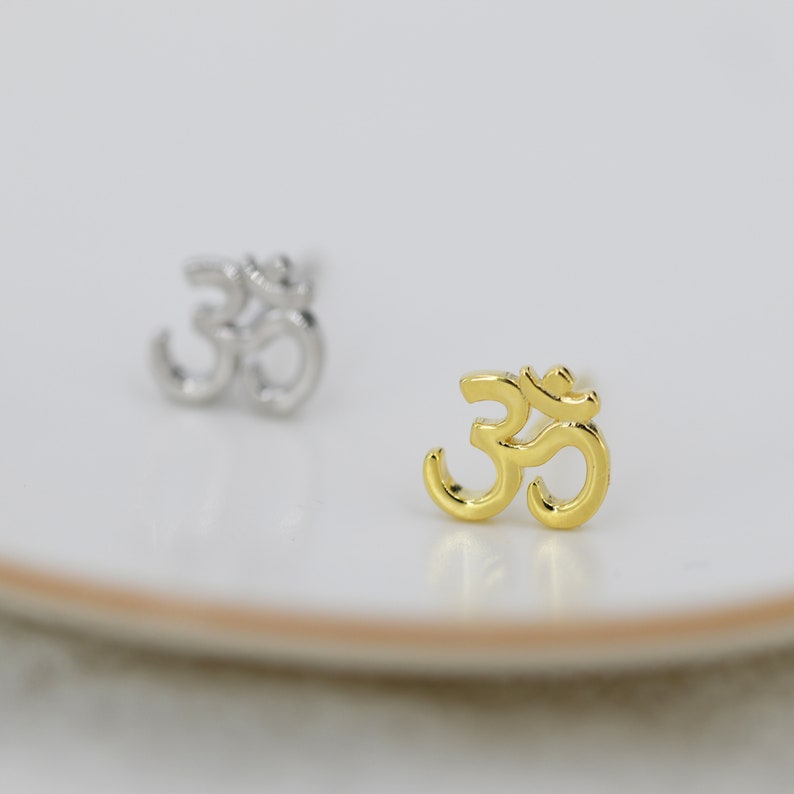 Om Stud Earrings in Sterling Silver, Silver or Gold, Buddhist Earrings ...