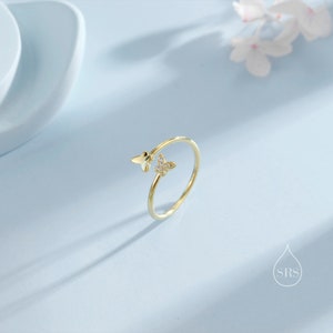 Double Butterfly Open Ring in Sterling Silver, Adjustable, Butterfly ...