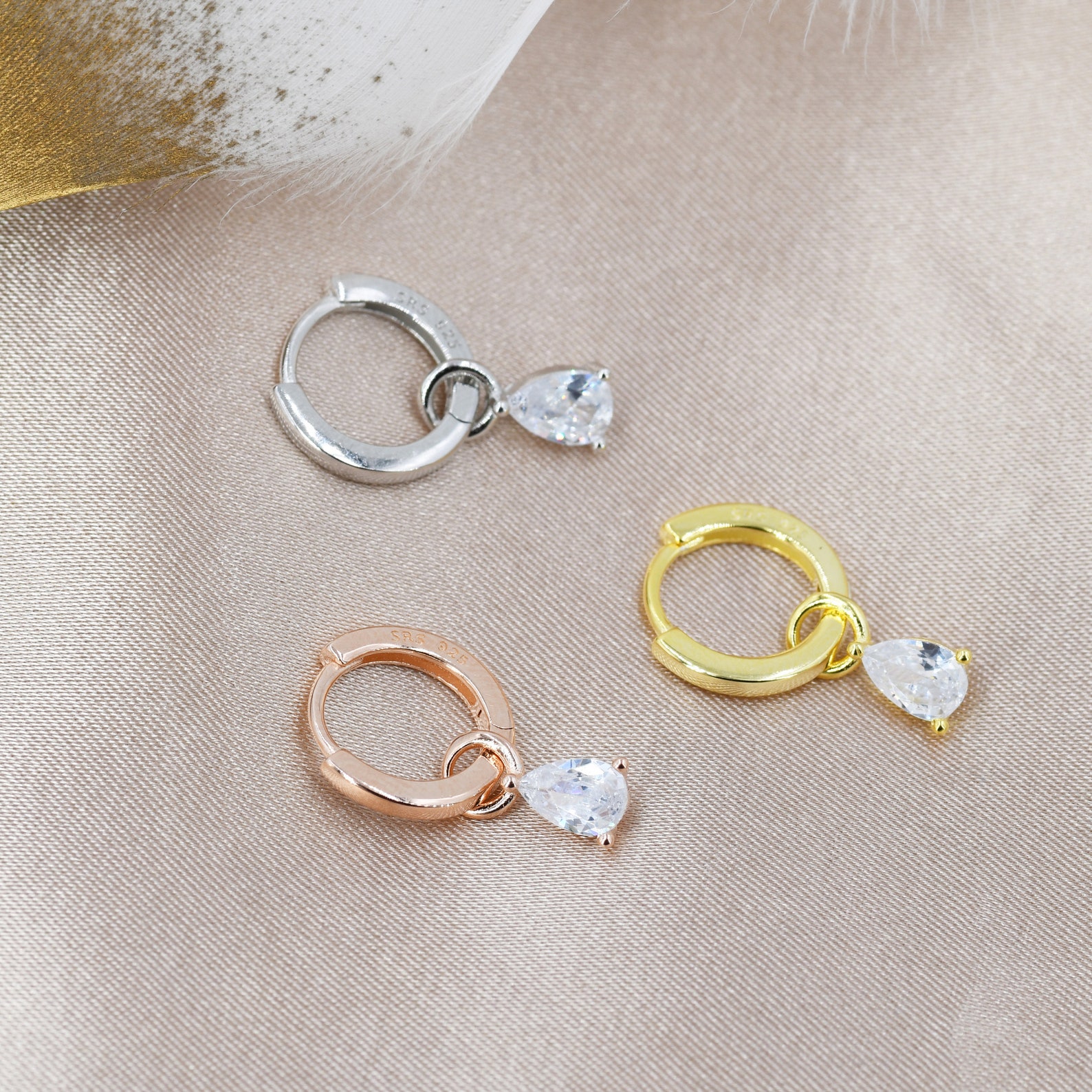 Sterling Silver Pear Cut CZ Droplet Hoop Earrings Silver - Etsy UK