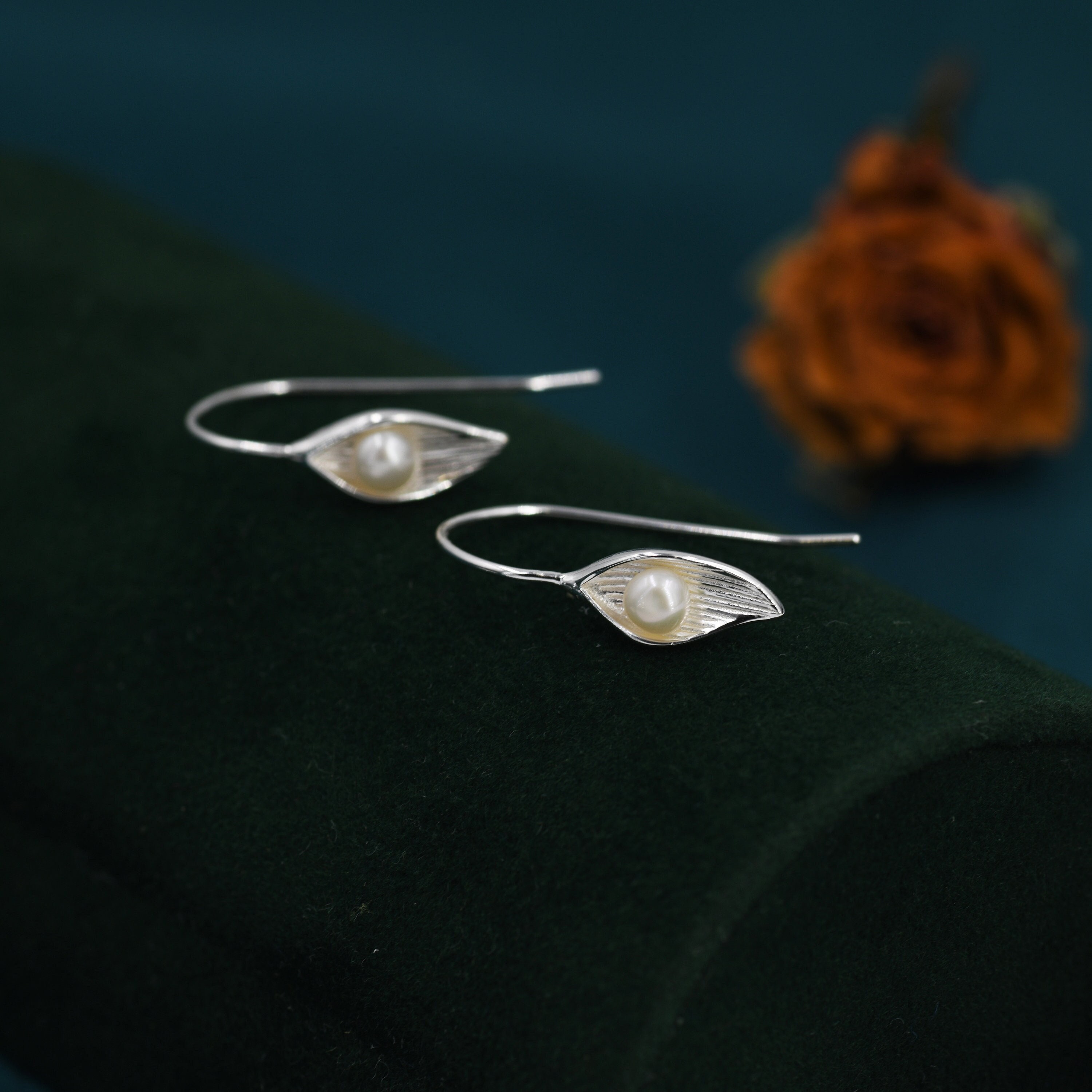 Sterling Silver Calla Lily Flower Hook Earrings With Fresh Water Pearls ...