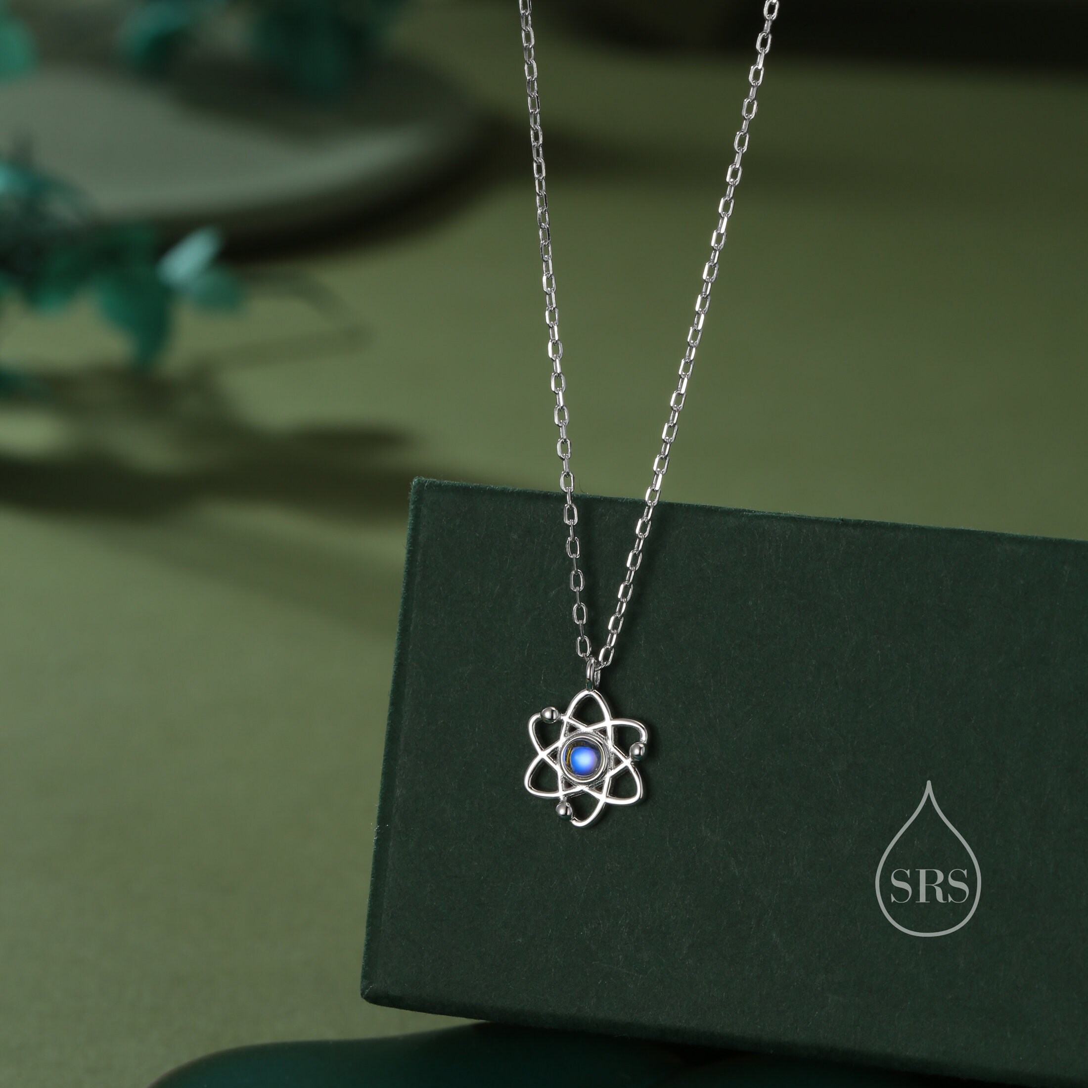 Atom Pendant Necklace Sterling Silver With Simulated Moonstone, Silver ...