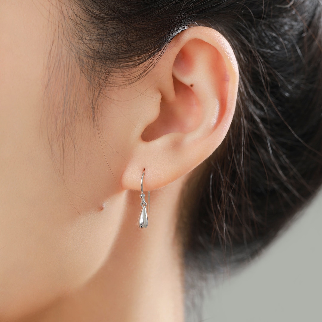 Small Droplet Drop Hook Earrings in Sterling Silver, Silver, Gold or Rose Gold, Waterdrop Dangle ...