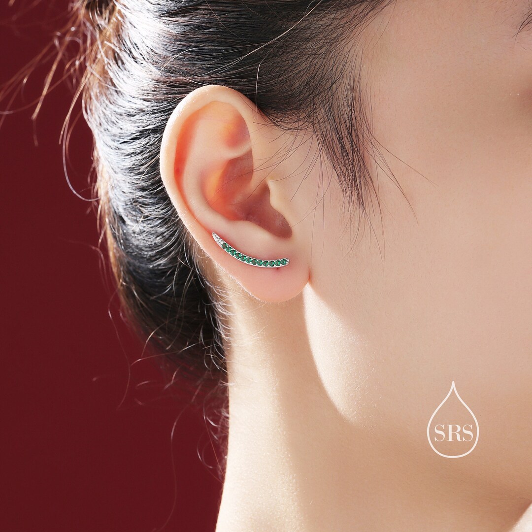 Emerald Green CZ Crawler Earrings in Sterling Silver, Silver or Gold ...