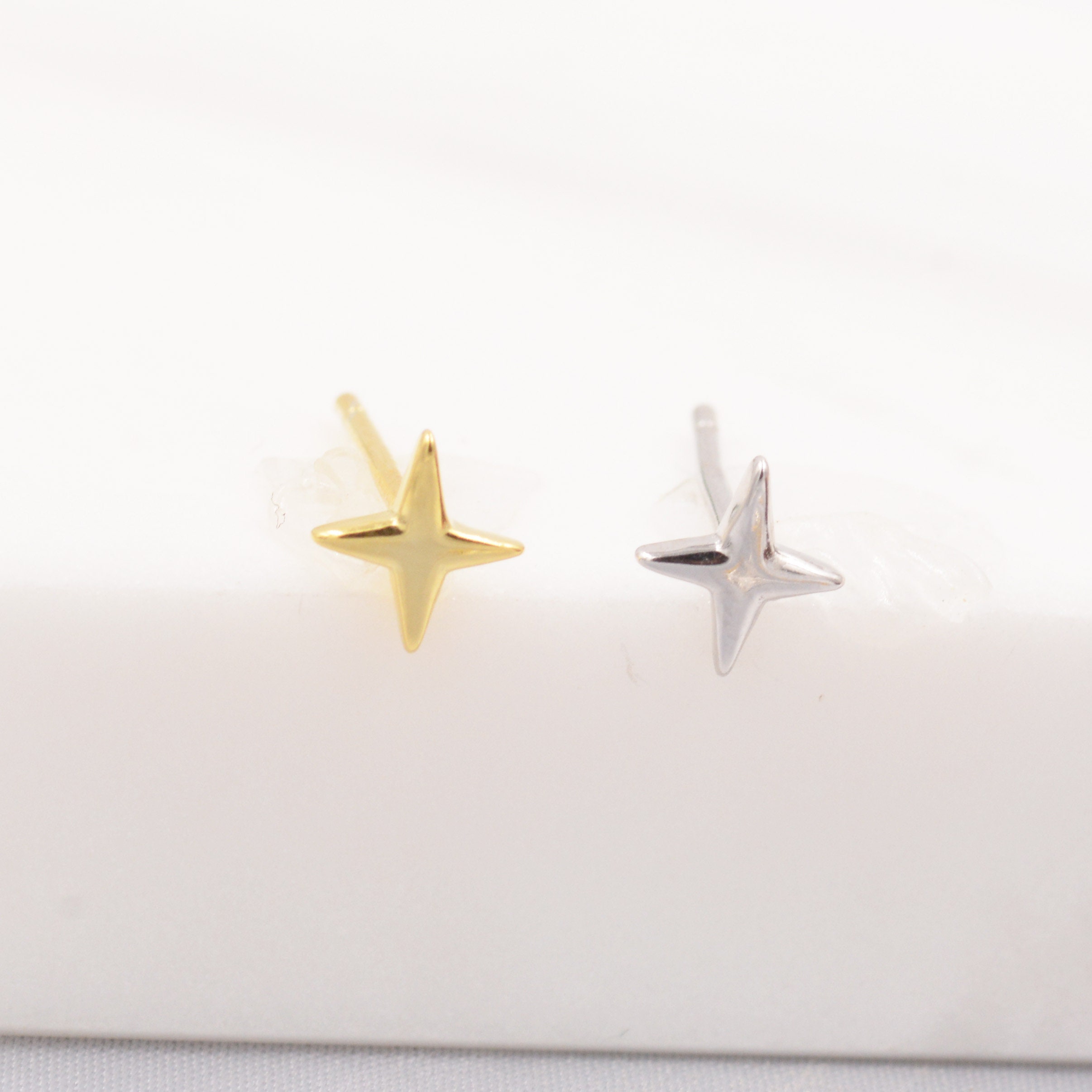 Four Point Star Stud Earrings in Sterling Silver Tiny | Etsy