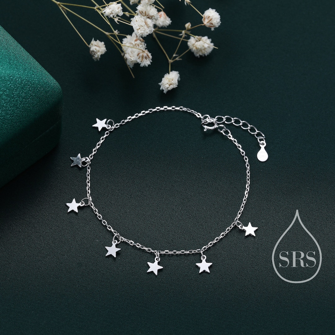 Sterling Silver Star Charm Bracelet Dangle Star Bracelet in - Etsy