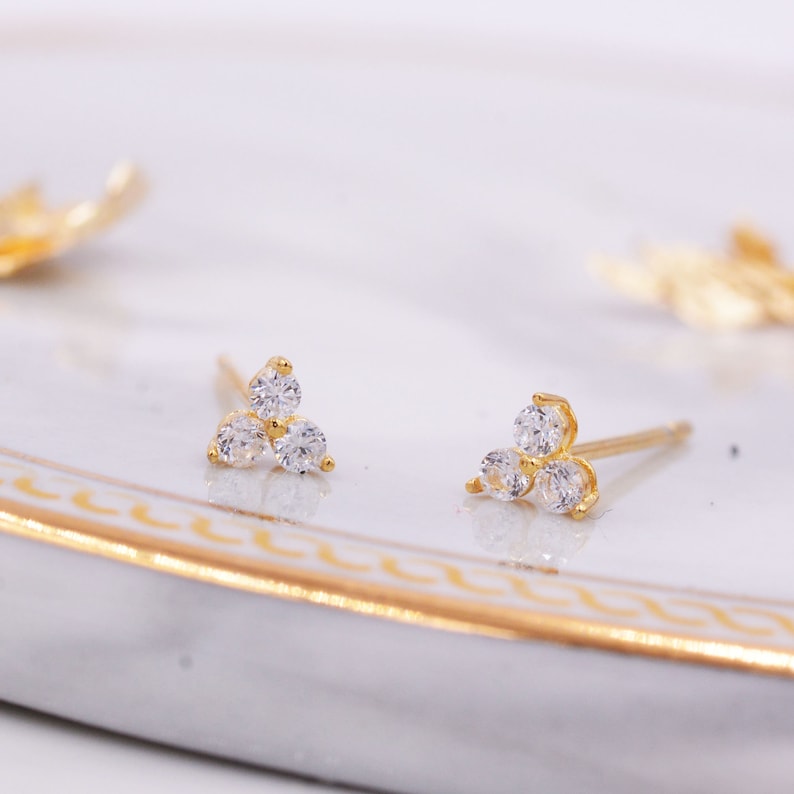 Very Tiny Three Dot Trio Stud Earrings in Sterling Silver With | Etsy UK