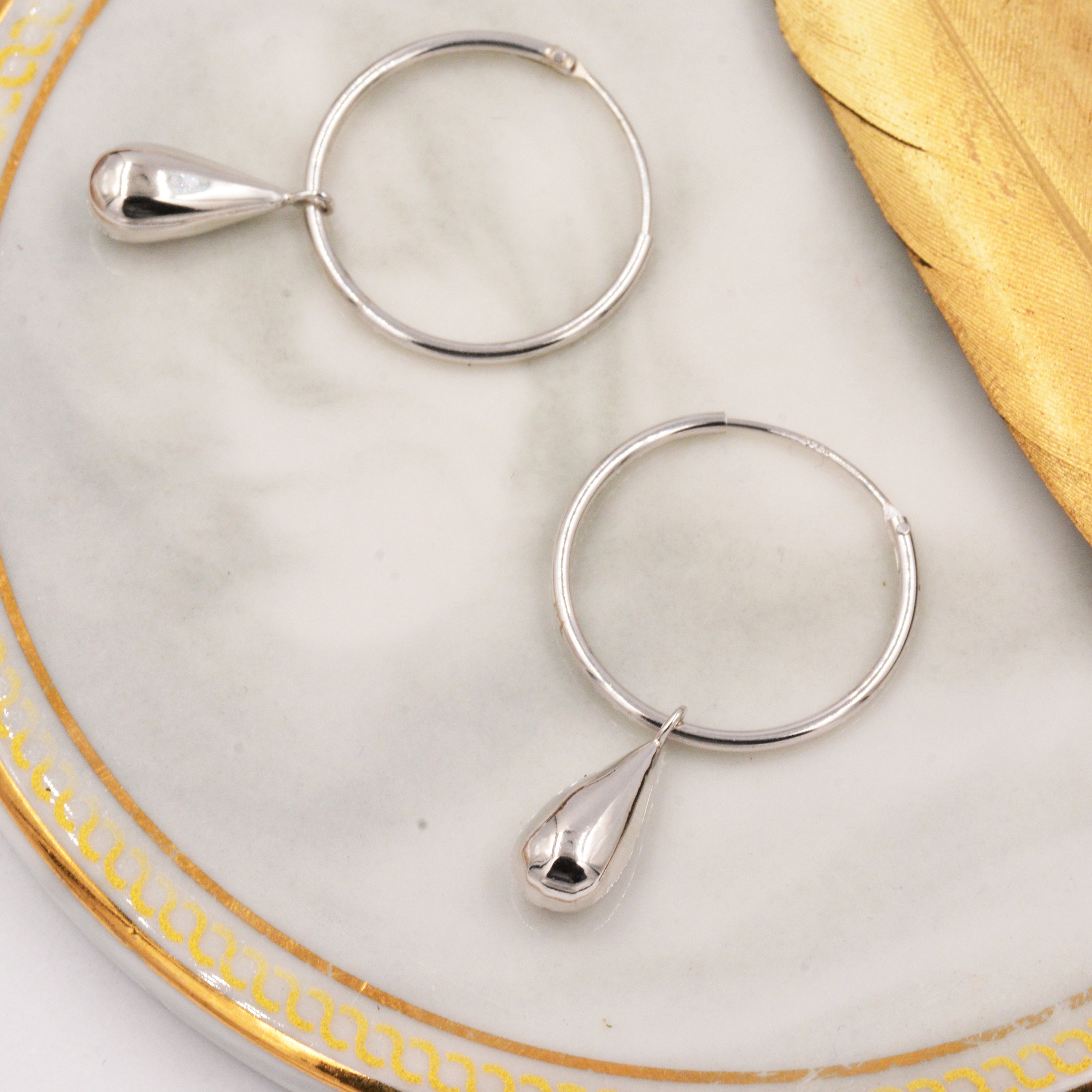 Droplet Dangle Hoop Earrings in Sterling Silver Minimalist - Etsy