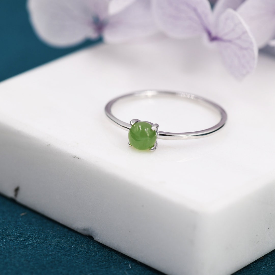 Genuine Green Jade Ring in Sterling Silver, US 5 - 8, Natural Jade Ring ...