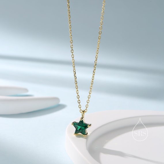 Sterling Silver Emerald Green CZ Star Pendant Necklace Silver or Gold Green Star Necklace Etsy