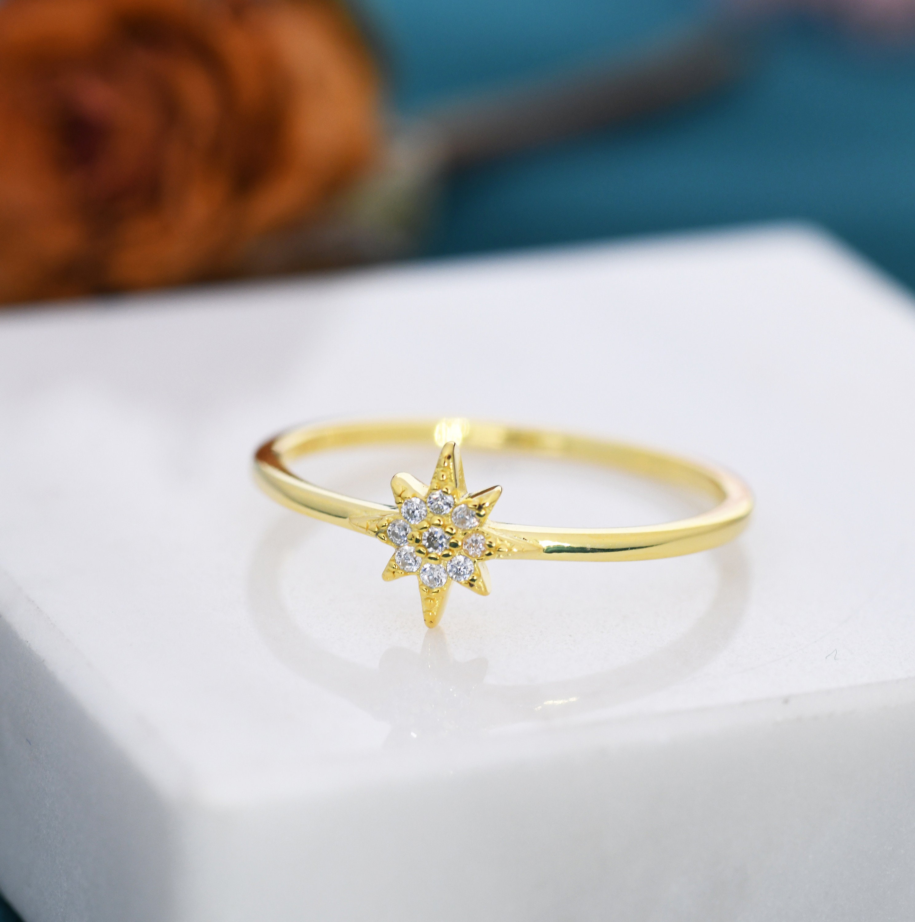 Sterling Silver Starburst Ring Dainty Star Ring Stacking - Etsy UK