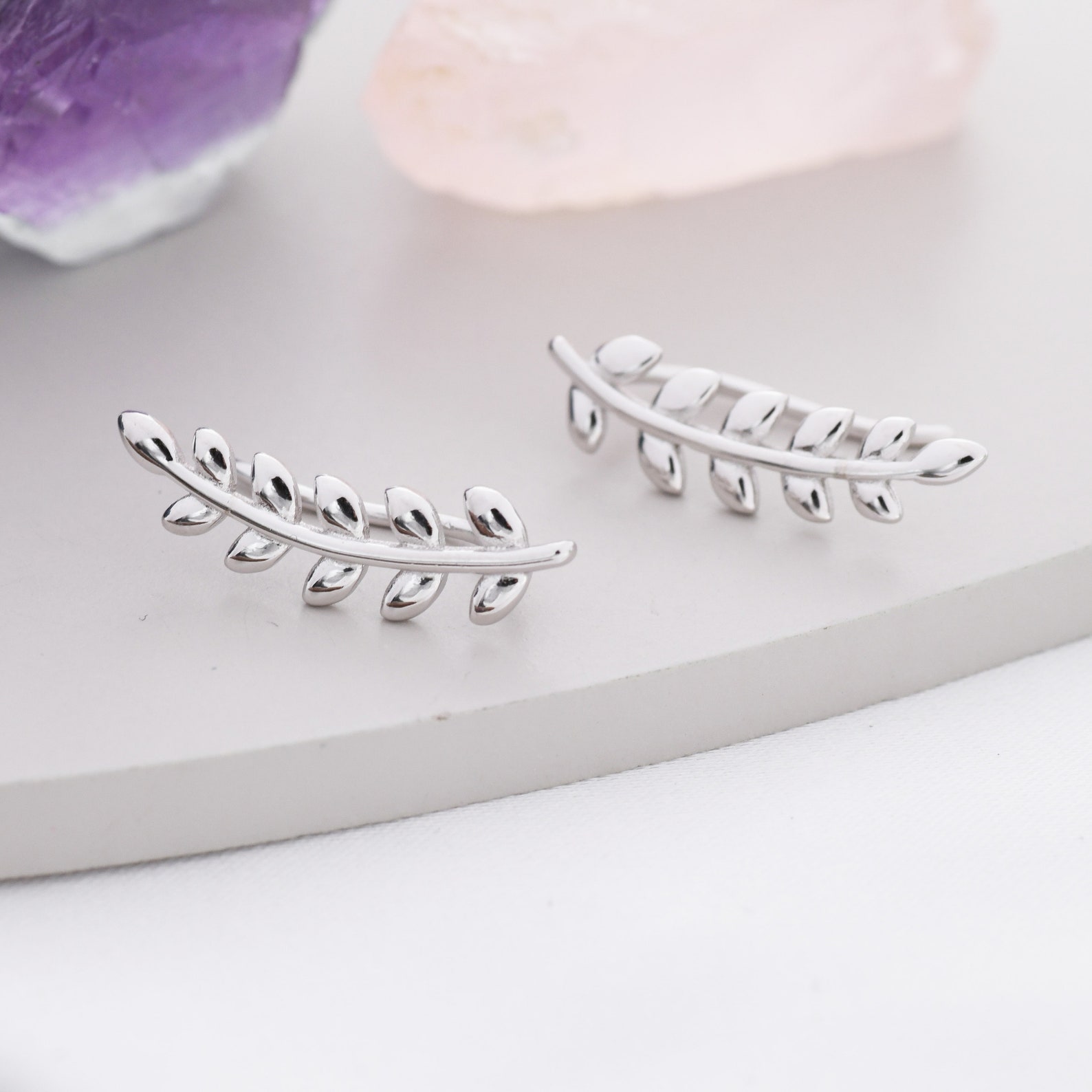 Leaf Crawler Earrings in Sterling Silver Silver Gold or Rose - Etsy