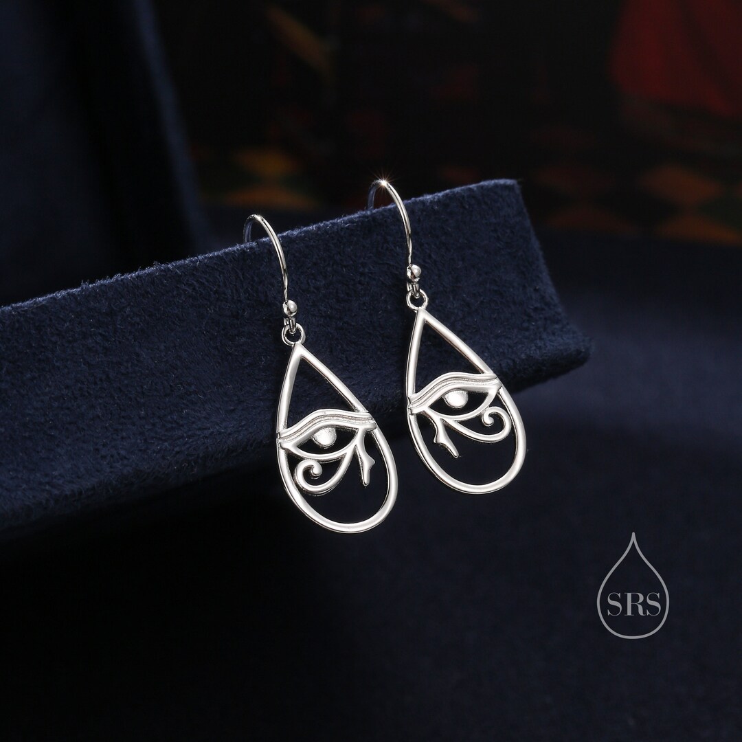 Eye of Horus Drop Hook Earrings in Sterling Silver, Silver or Gold ...