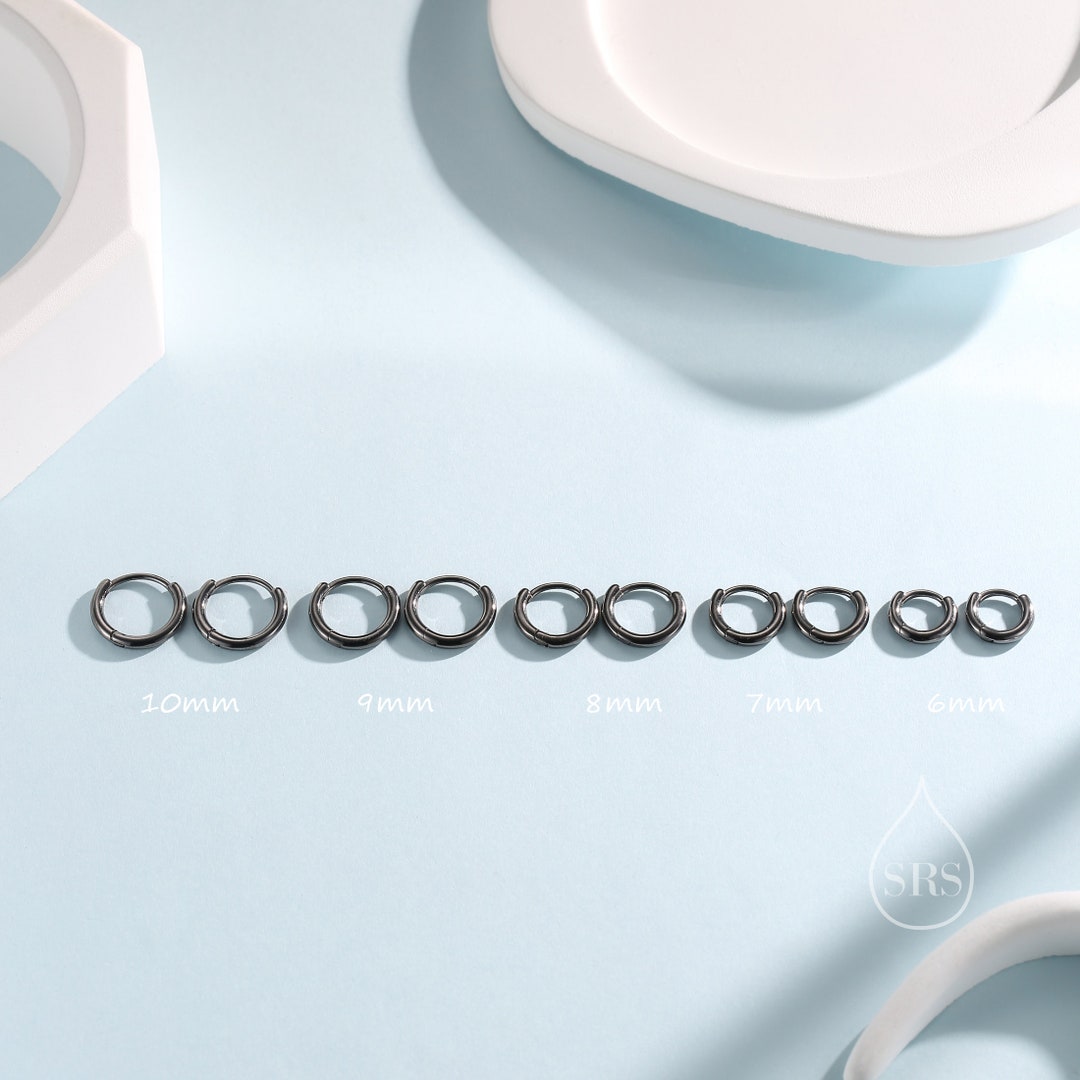 Minimalist Black Huggie Hoops in Sterling Silver, 6mm, 7mm, 8mm, 9mm ...