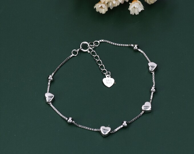 Silver Heart Bracelet, String Heart Bracelet, Sterling Silver Heart ...