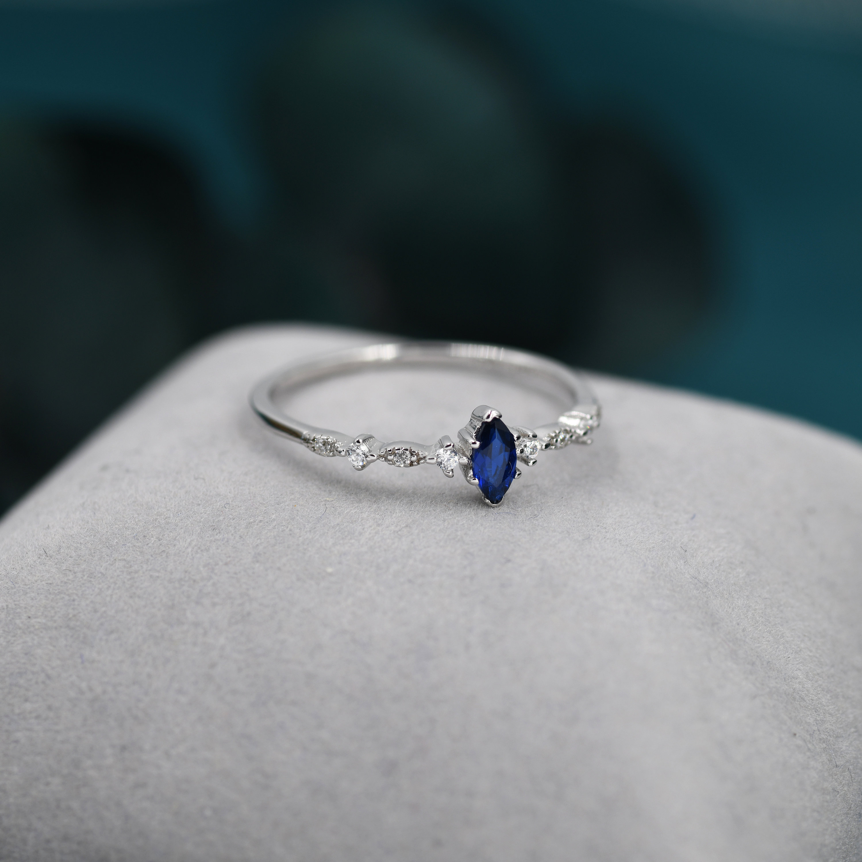 Vintage Inspired Sapphire Blue CZ Ring in Sterling Silver - Etsy UK