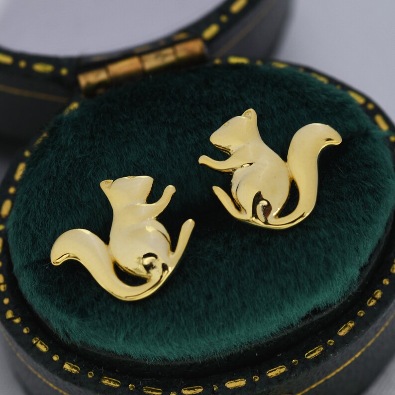 Squirrel Stud Earrings in Sterling Silver, Silver or Gold, Animal Earrings, Nature Inspired - Etsy