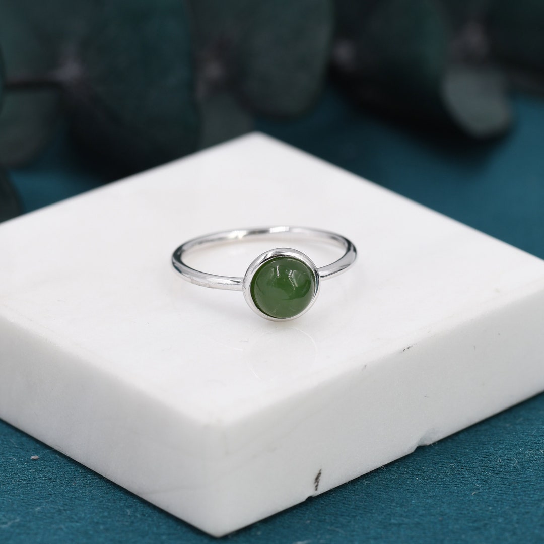 Genuine Green Jade Ring in Sterling Silver, US 5 - 8, Natural Green Jade Ring, 6mm Jade Ring - Etsy