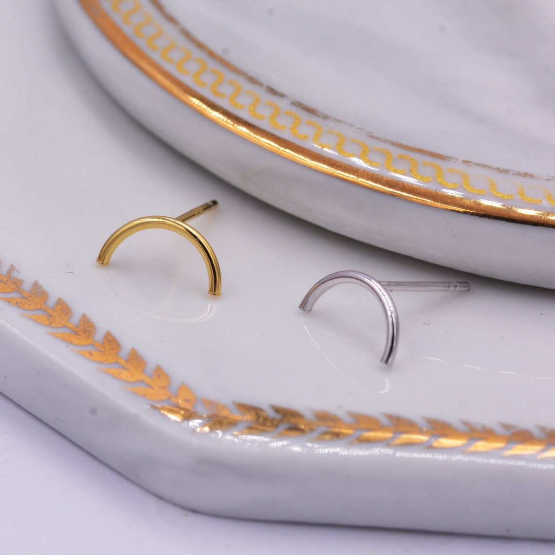 Delicate Curved Bar Stud Earrings in Sterling Silver Gold or | Etsy