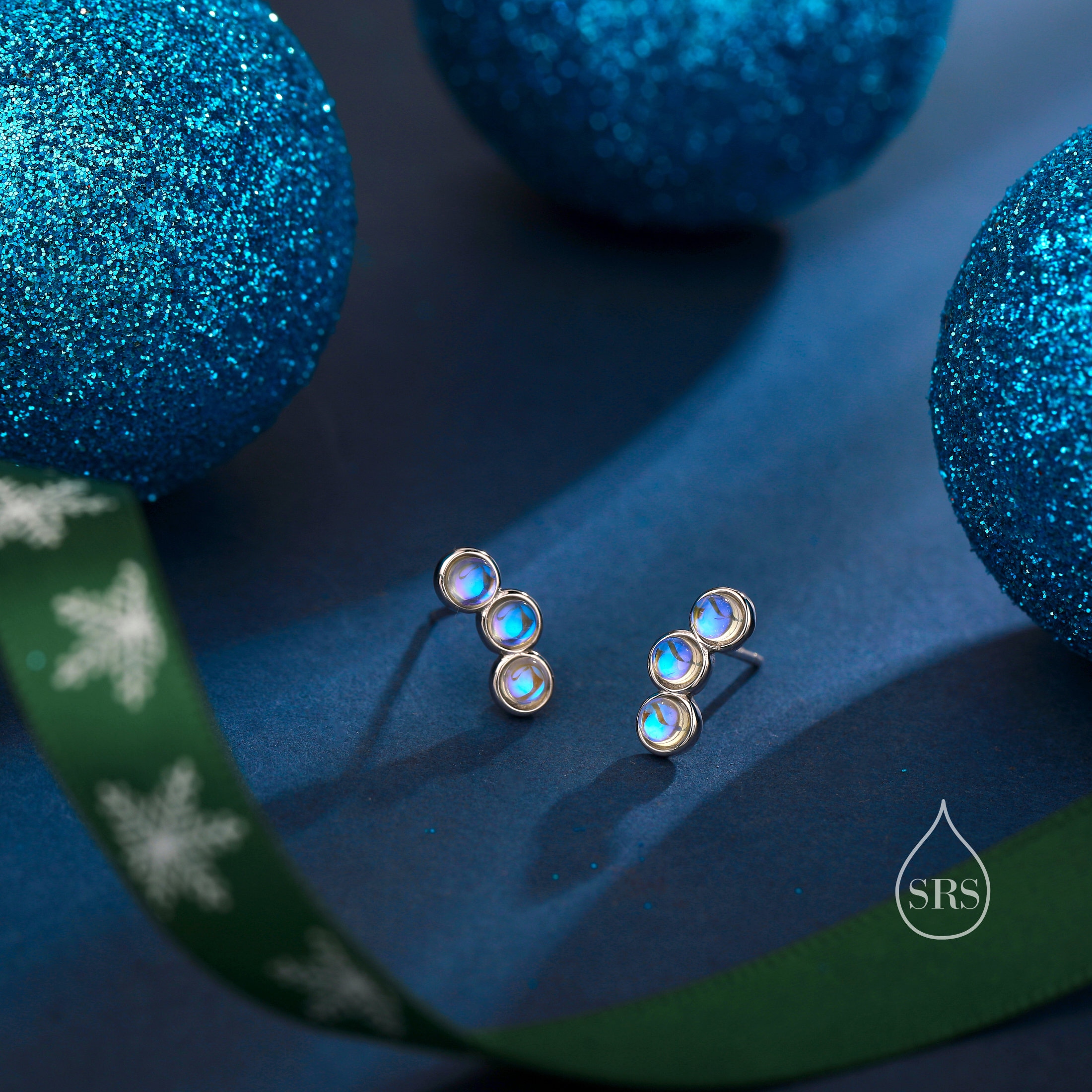 Sterling Silver Moonstone Trio Stud Earrings, Three Moonstone Earrings ...