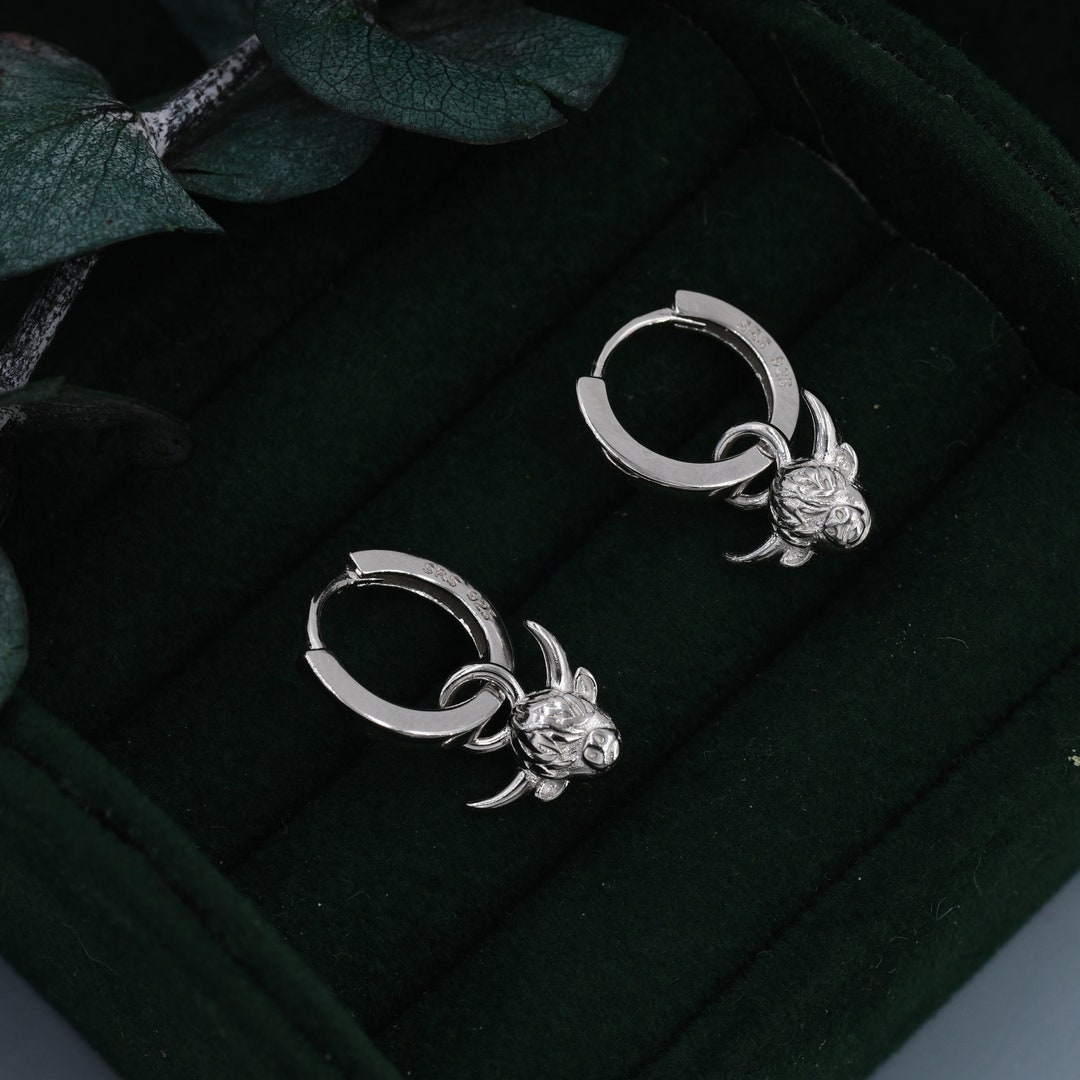 Dangling Highland Cow Huggie Hoops in Sterling Silver, Silver or Gold ...