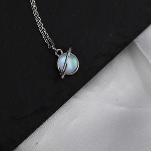 Planet Necklace in Sterling Silver With Simulated Moonstone, Saturn ...