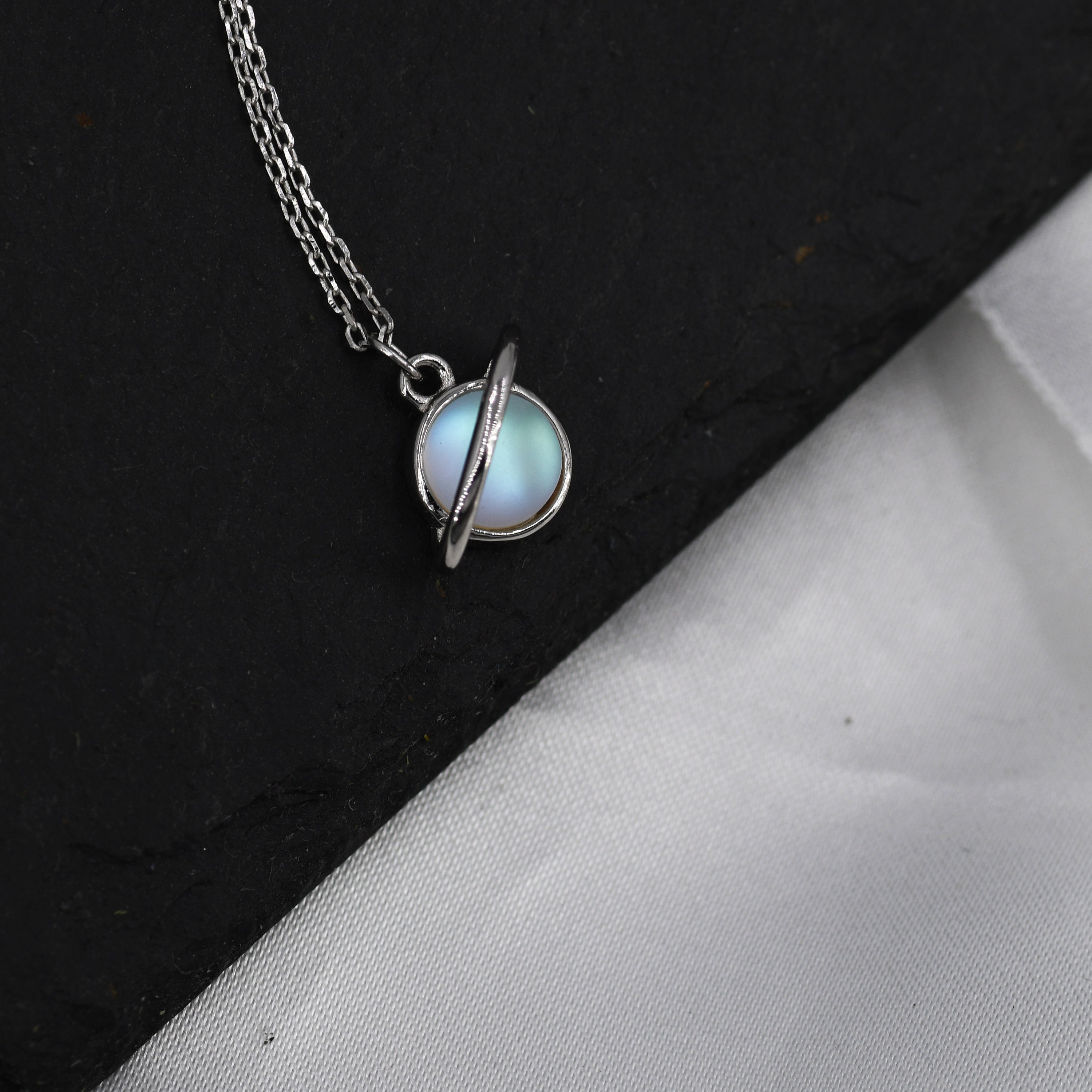 Planet Necklace in Sterling Silver With Simulated Moonstone | Etsy