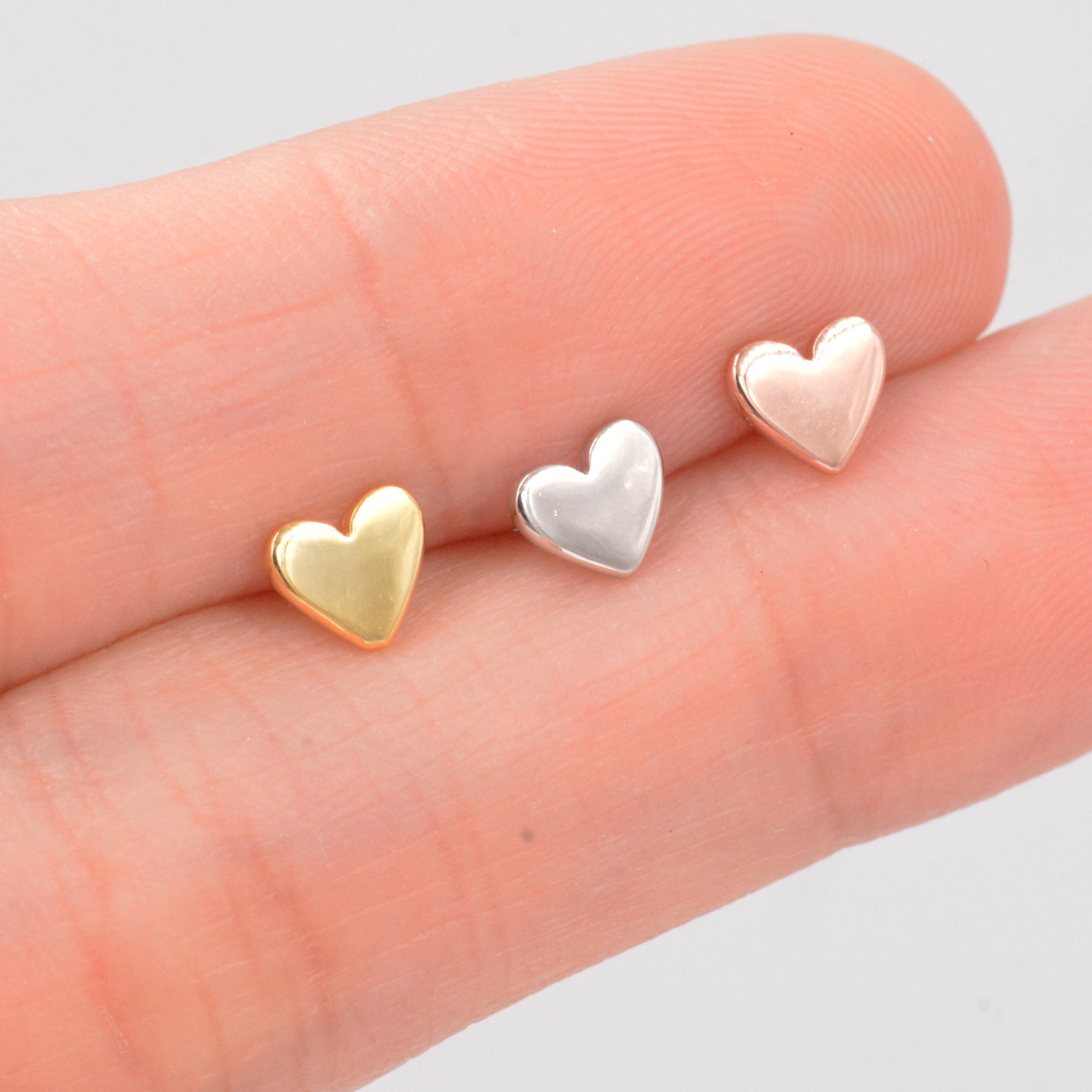 Tiny Heart Stud Earrings in Sterling Silver Silver Gold or - Etsy