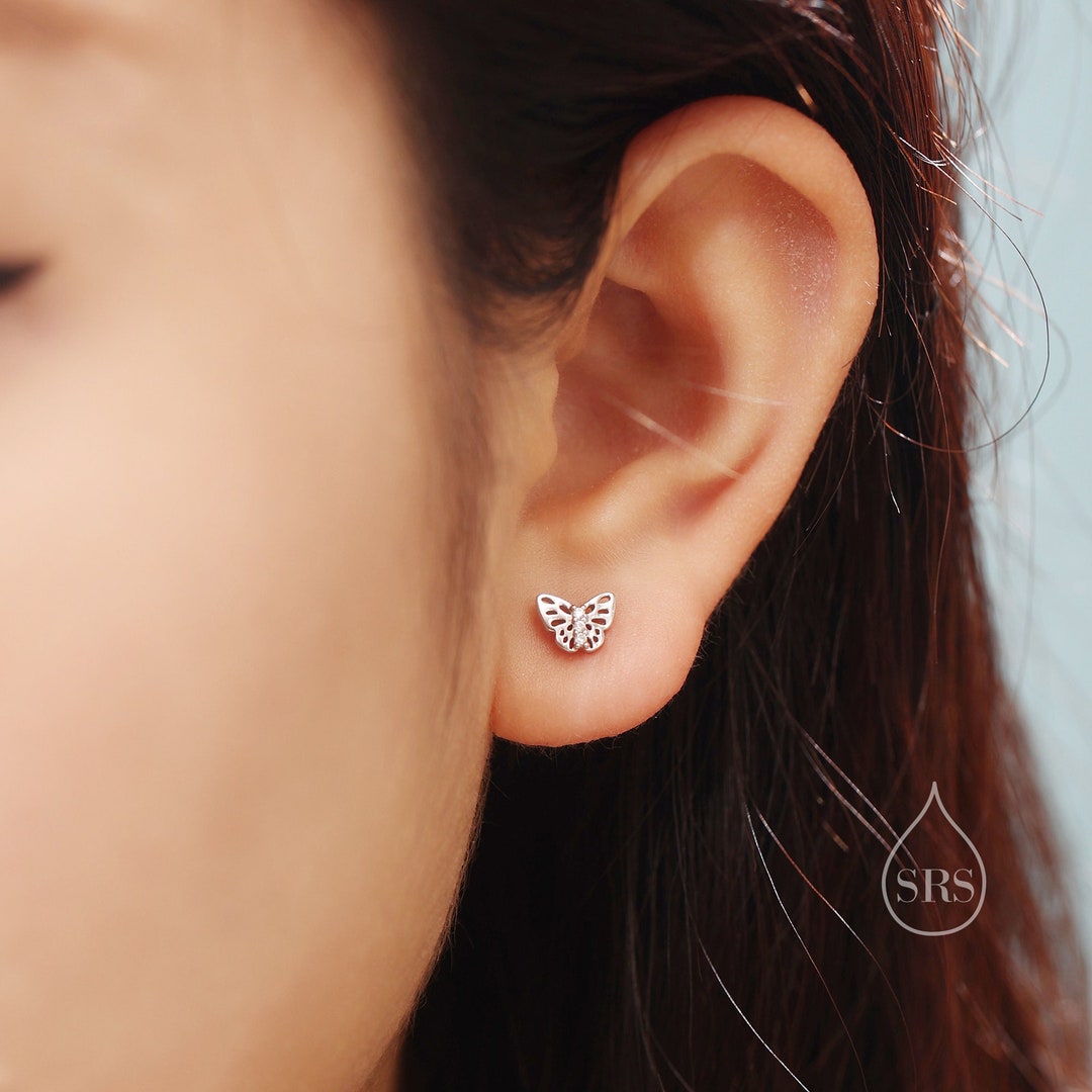 Tiny Butterfly Stud Earrings in Sterling Silver, Silver, Gold or Rose ...