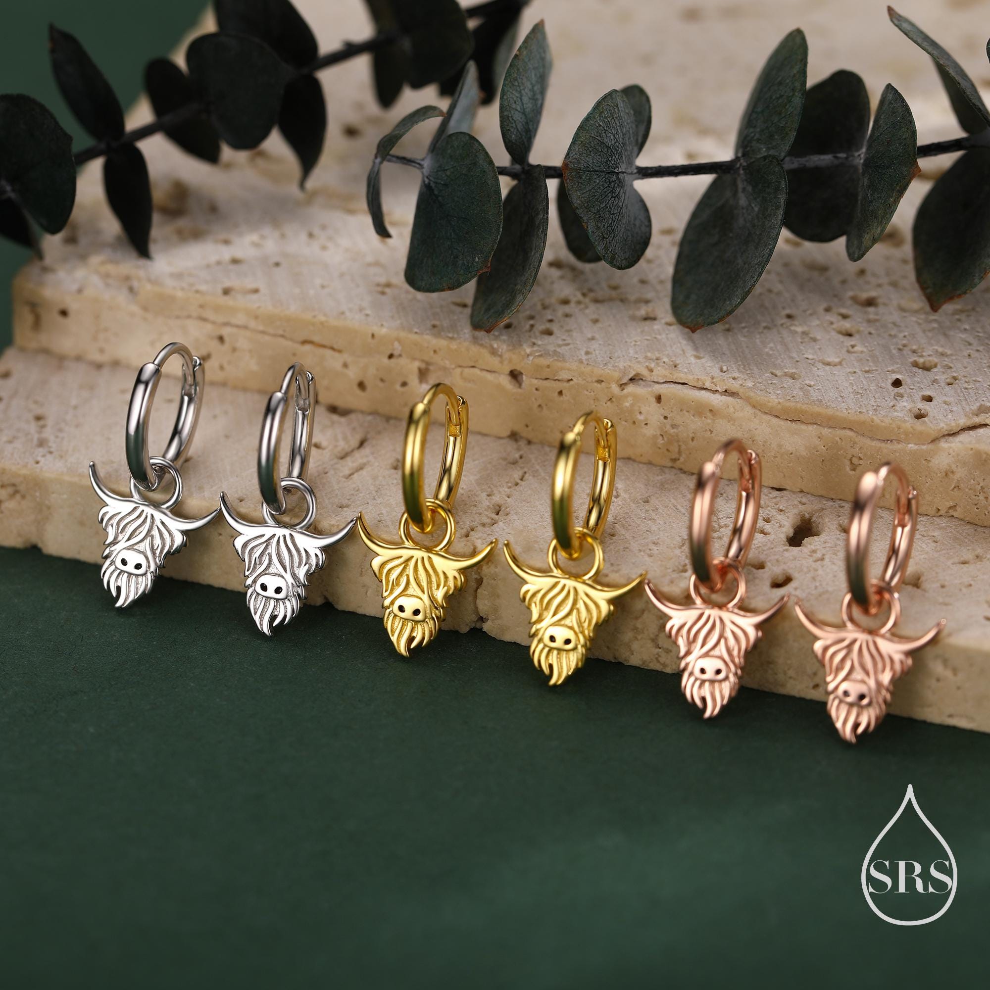 Sterling Silver Highland Cow Huggie Hoops, Finish Available in Silver ...
