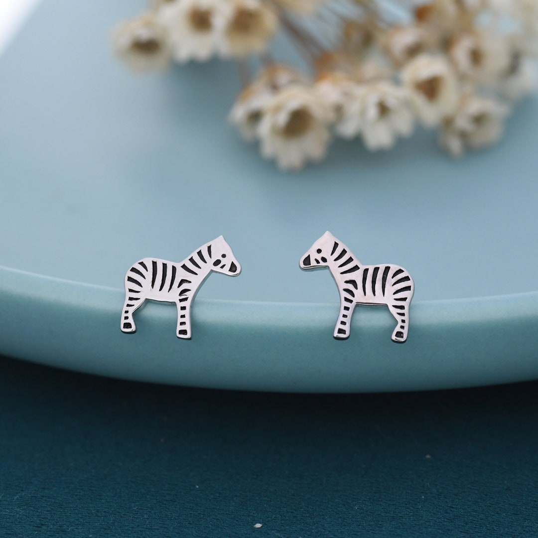 Zebra Stud Earrings in Sterling Silver - Animal Stud Earrings - Cute ...