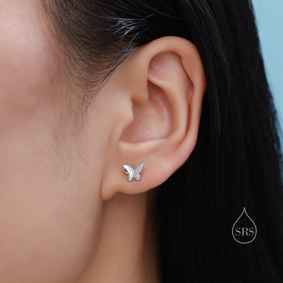 Small Butterfly Stud Earrings in Sterling Silver, Silver, Gold or Rose ...