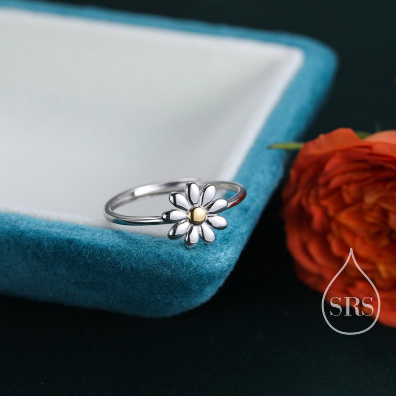 Sterling Silver Daisy Ring, Adjustable Size, Daisy Flower Ring, Dainty ...