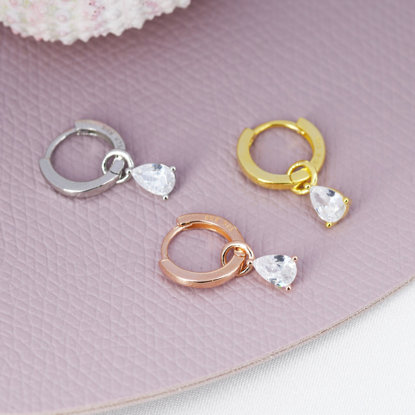 Sterling Silver Pear Cut CZ Droplet Hoop Earrings Silver - Etsy UK