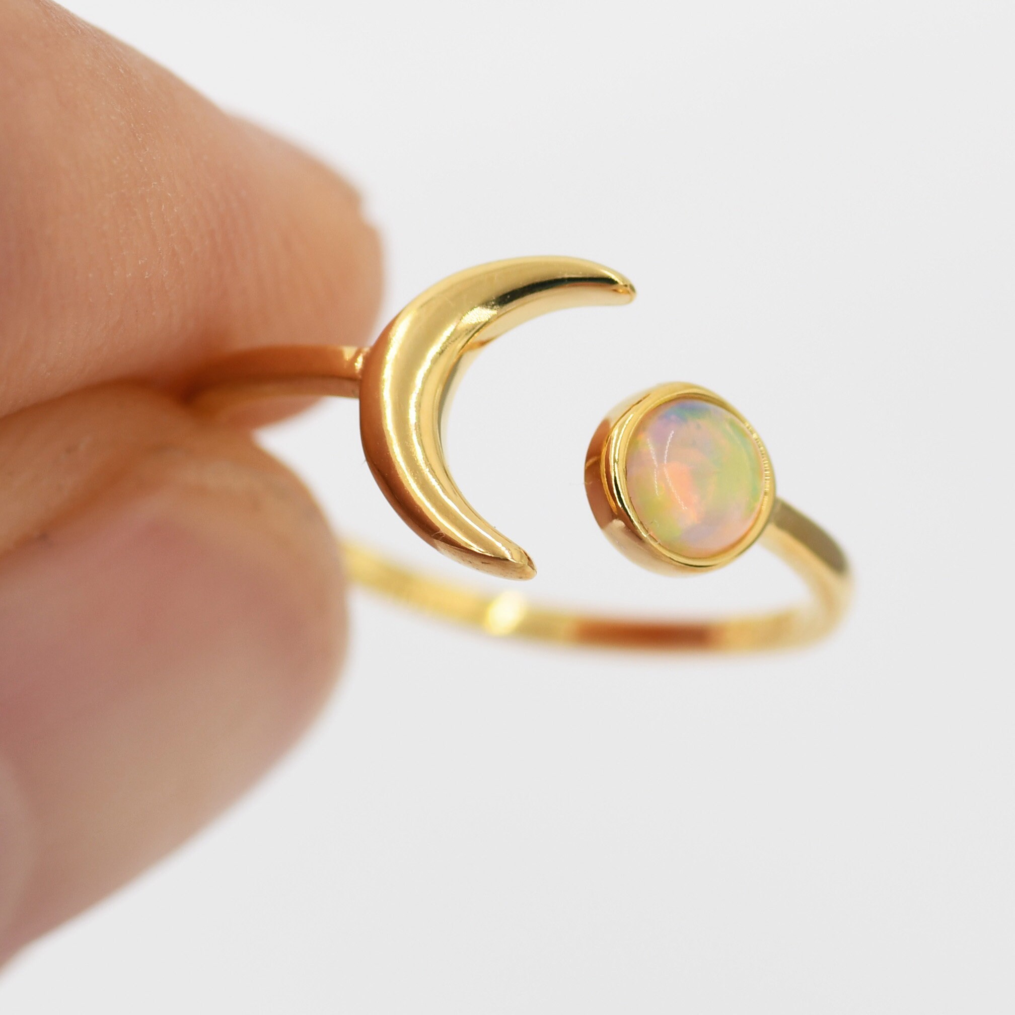 Sterling Silver Opal Moon Ring Full Moon and Cresent Moon | Etsy UK