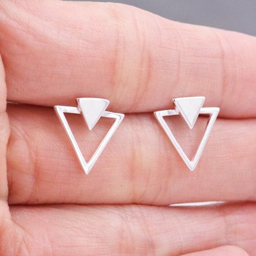 Tiny Double Triangle Arrow Arrowhead Stud Earrings Rose Gold - Etsy UK