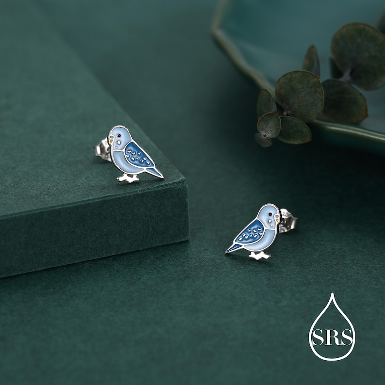 Sterling Silver Blue Enamel Budgie Stud Earring, Blue Pet Parakeets ...