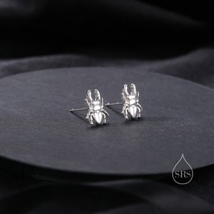 Tiny Stag Beetle Stud Earrings in Sterling Silver, Silver or Gold or Rose Gold, Beetle Earrings ...
