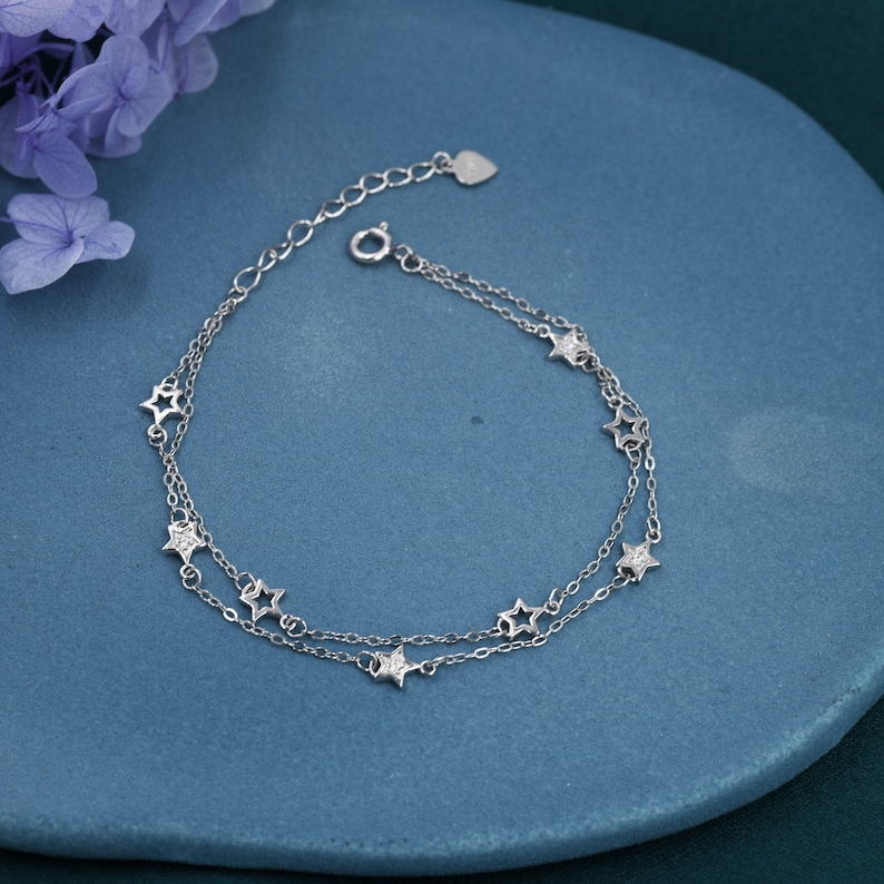Double Layer Star Bracelet in Sterling Silver Floating Star - Etsy