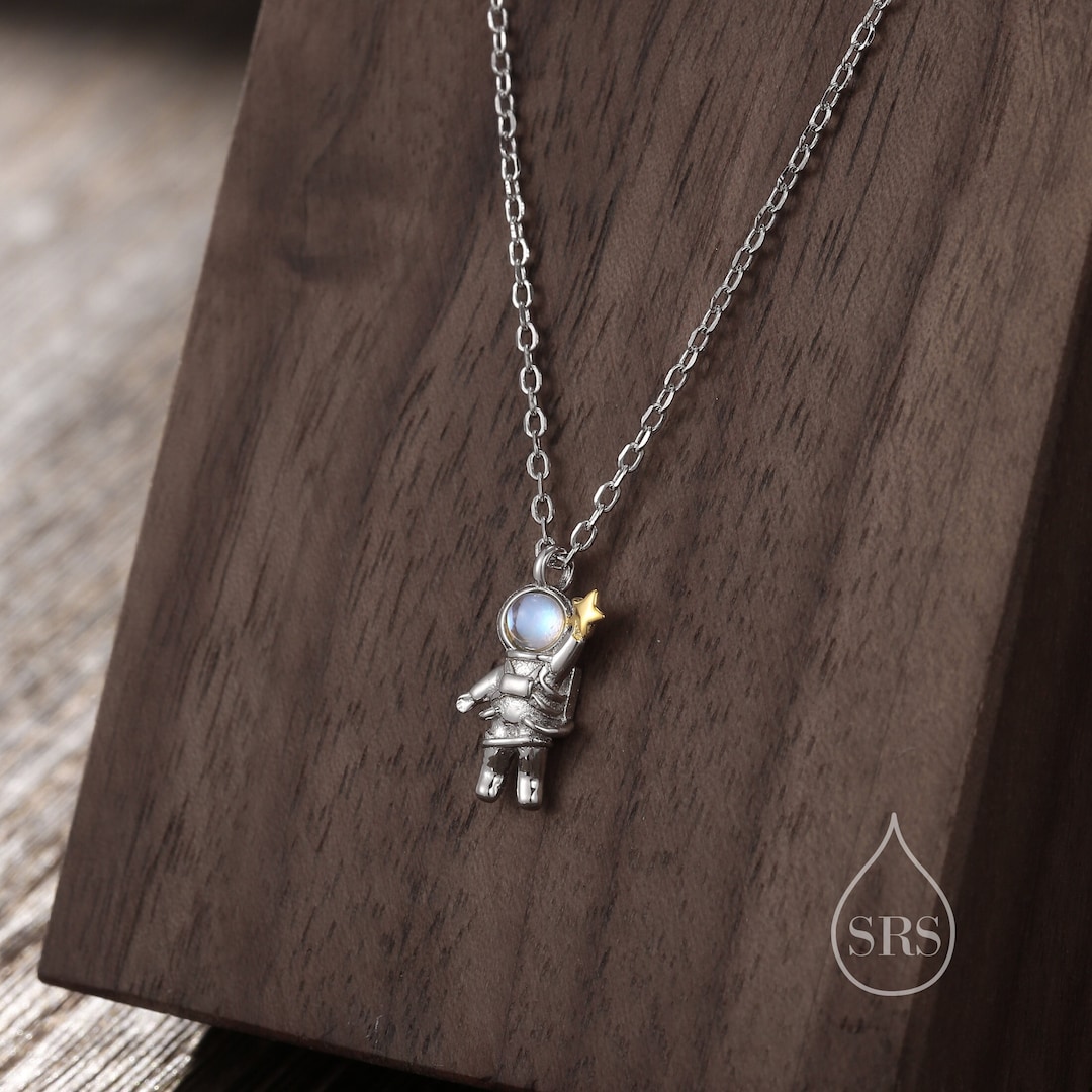 Astronaut Pendant Necklace in Sterling Silver With Lab Moonstone ...