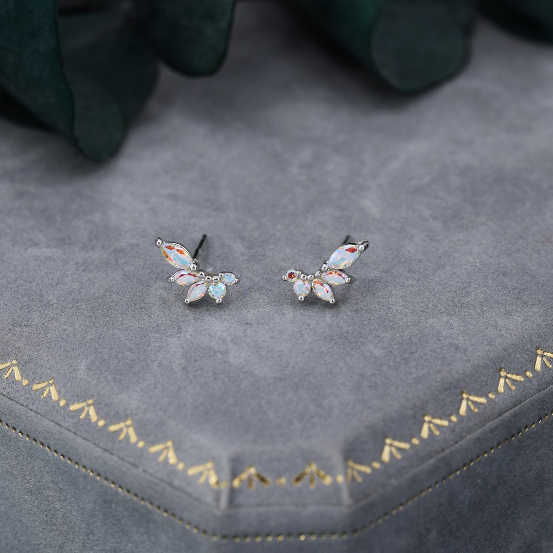 Mystic AB CZ Marquise Cluster Stud Earrings in Sterling Silver, Silver ...