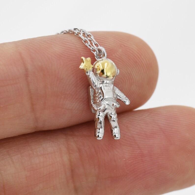 Astronaut Pendant Necklace in Sterling Silver, Spaceman Necklace, Space ...