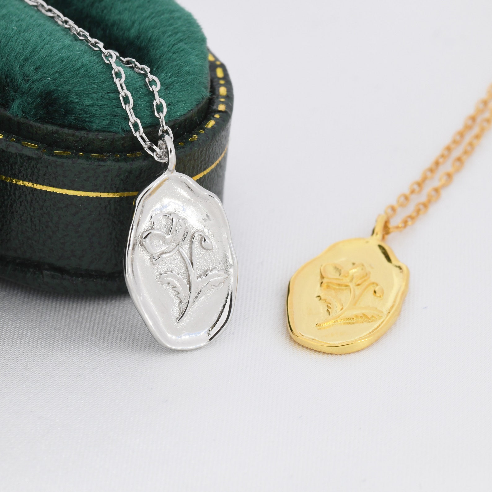 Poppy Flower Oval Pendant Necklace in Sterling Silver Silver - Etsy UK