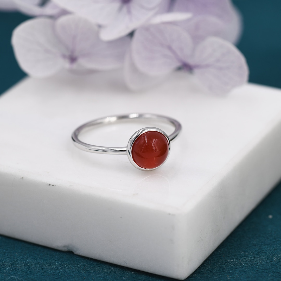 Genuine Red Onyx Ring in Sterling Silver, US 5 - 8, Natural Red ...