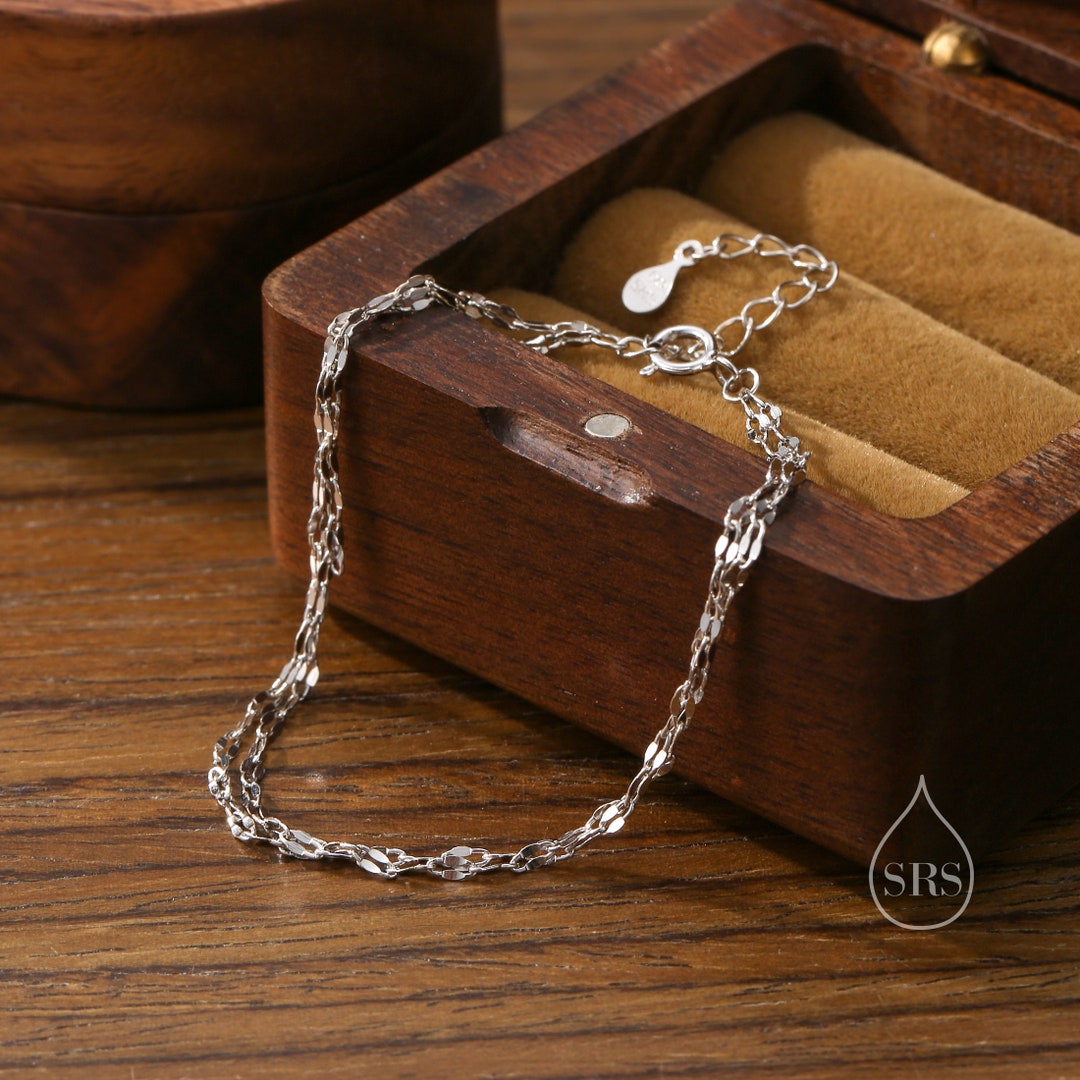 Sterling Silver Double Layer Skinny Disk Chain Bracelet in Sterling ...