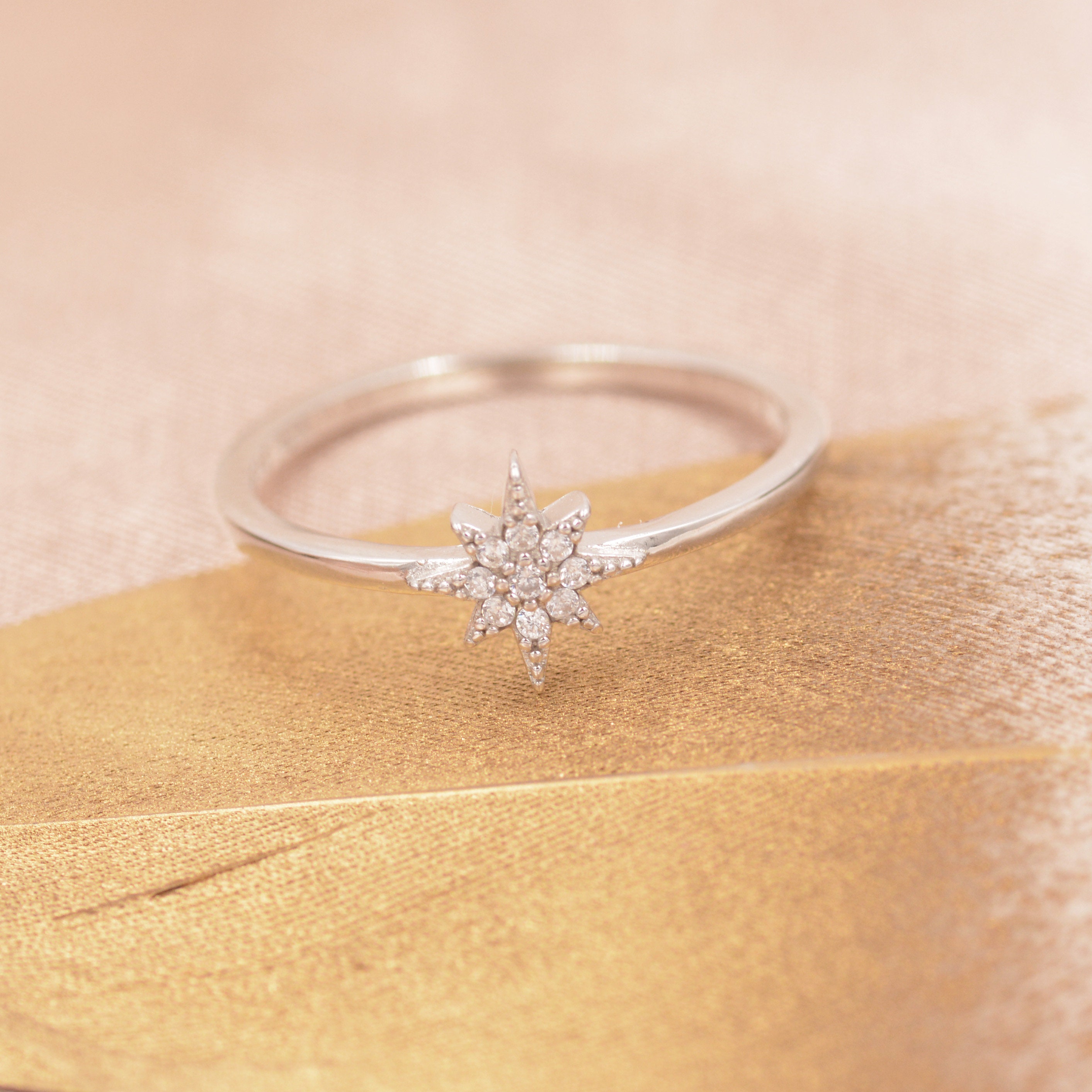 Sterling Silver Starburst Ring Dainty Star Ring Stacking | Etsy UK