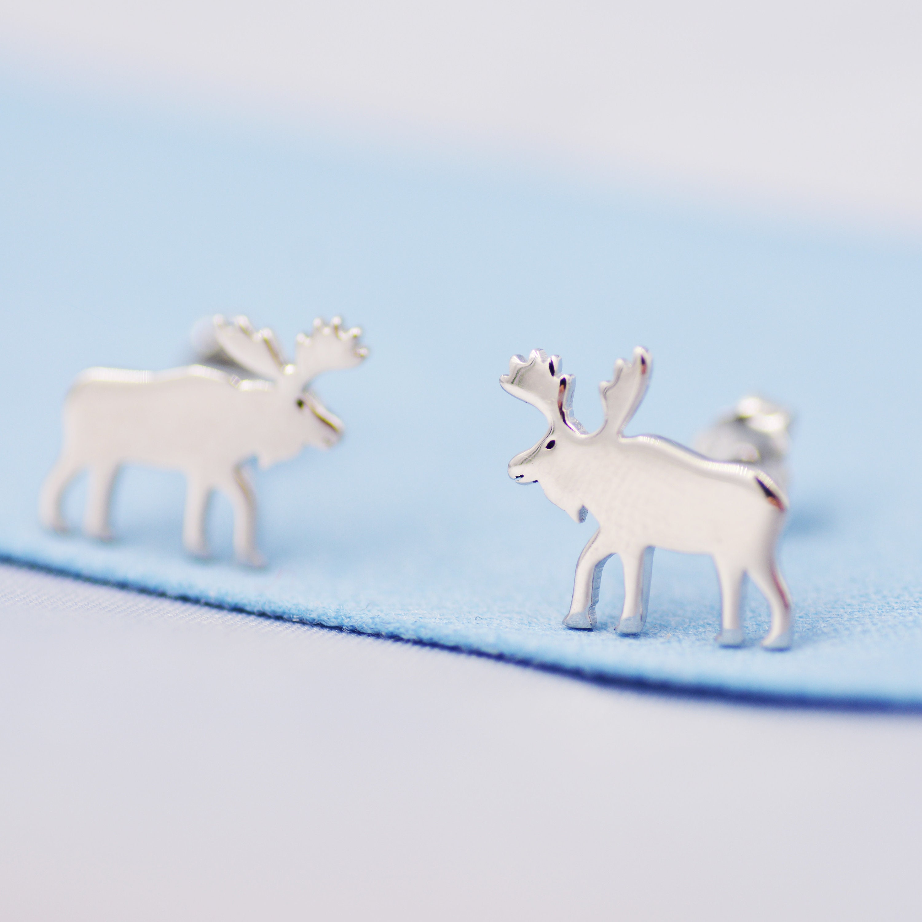 Moose Stud Earrings in Sterling Silver Moose Deer Earrings | Etsy